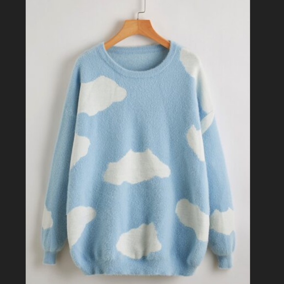 SHEIN | Sweaters | Shein Soft Fuzzy Light Blue Cloud Oversized Sweater ...